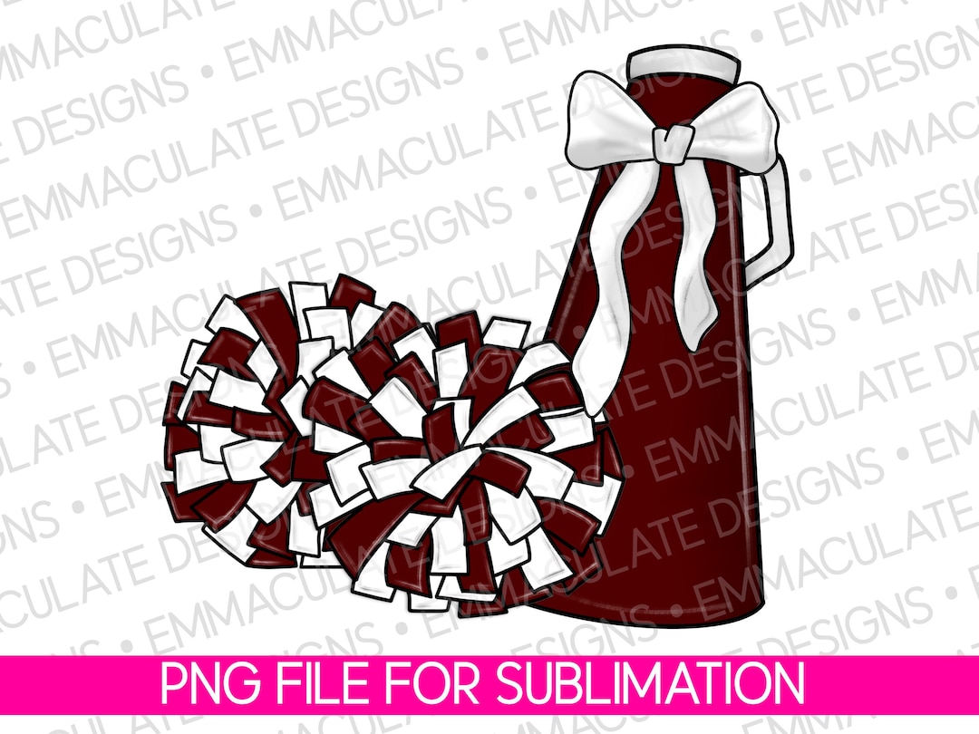 Maroon White Cheer Pom Poms and Megaphone Png | Cheerleading Png | Pom ...