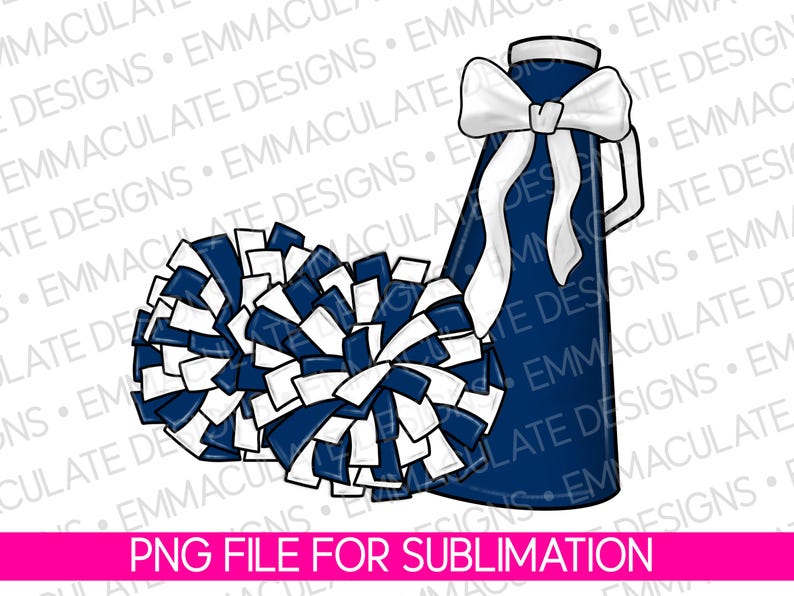 Navy White Cheer Pom Poms and Megaphone Png | Cheerleading Png | Pom ...