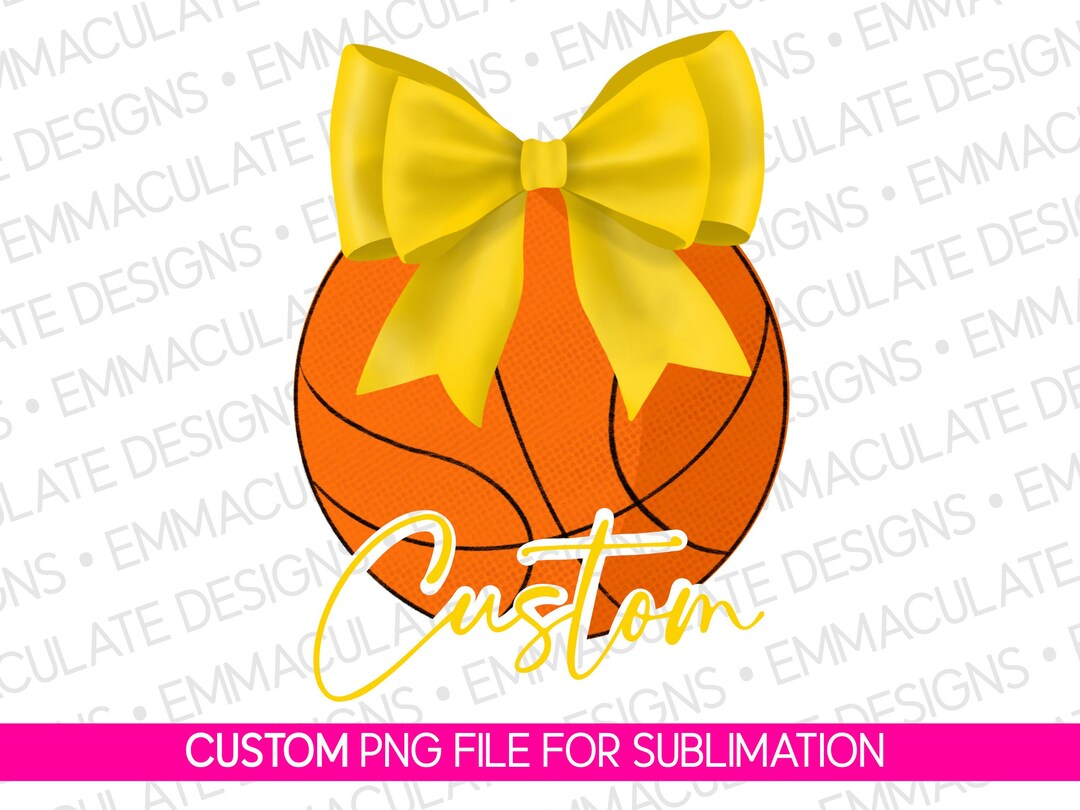 Custom Yellow Basketball With Bow PNG: School Spirit Cheerleading ...