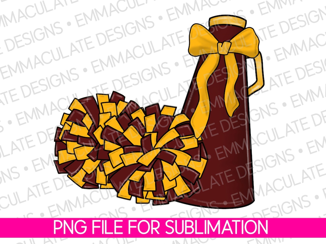 Maroon Gold Cheer Pom Poms and Megaphone Png | Cheerleading Png | Pom ...
