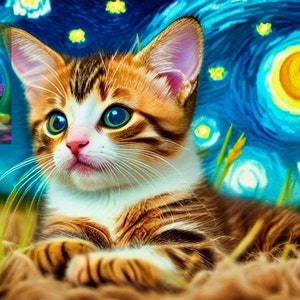 Starry Night Cat - Digital Picture Download - Etsy