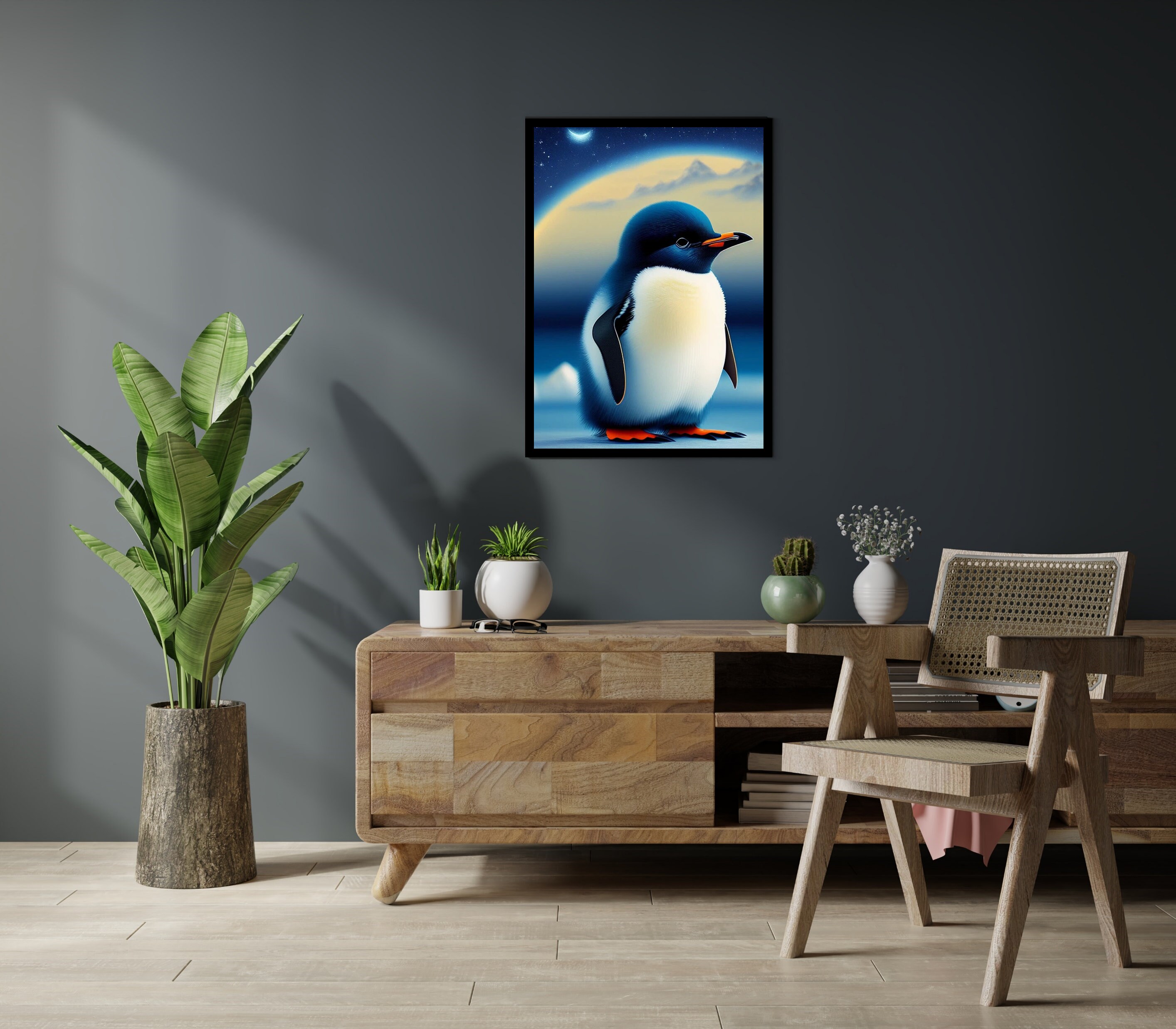 Cute Penguin in Moonlight - Digital Picture Download - Etsy
