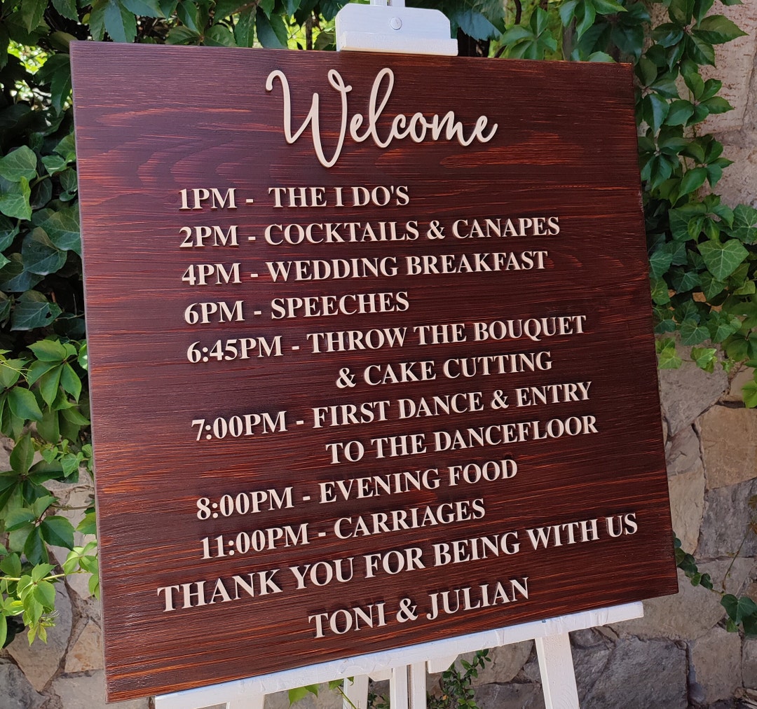 Order of Events Welcome Sign – Wedding Timeline Sign, Handwriting Style ...
