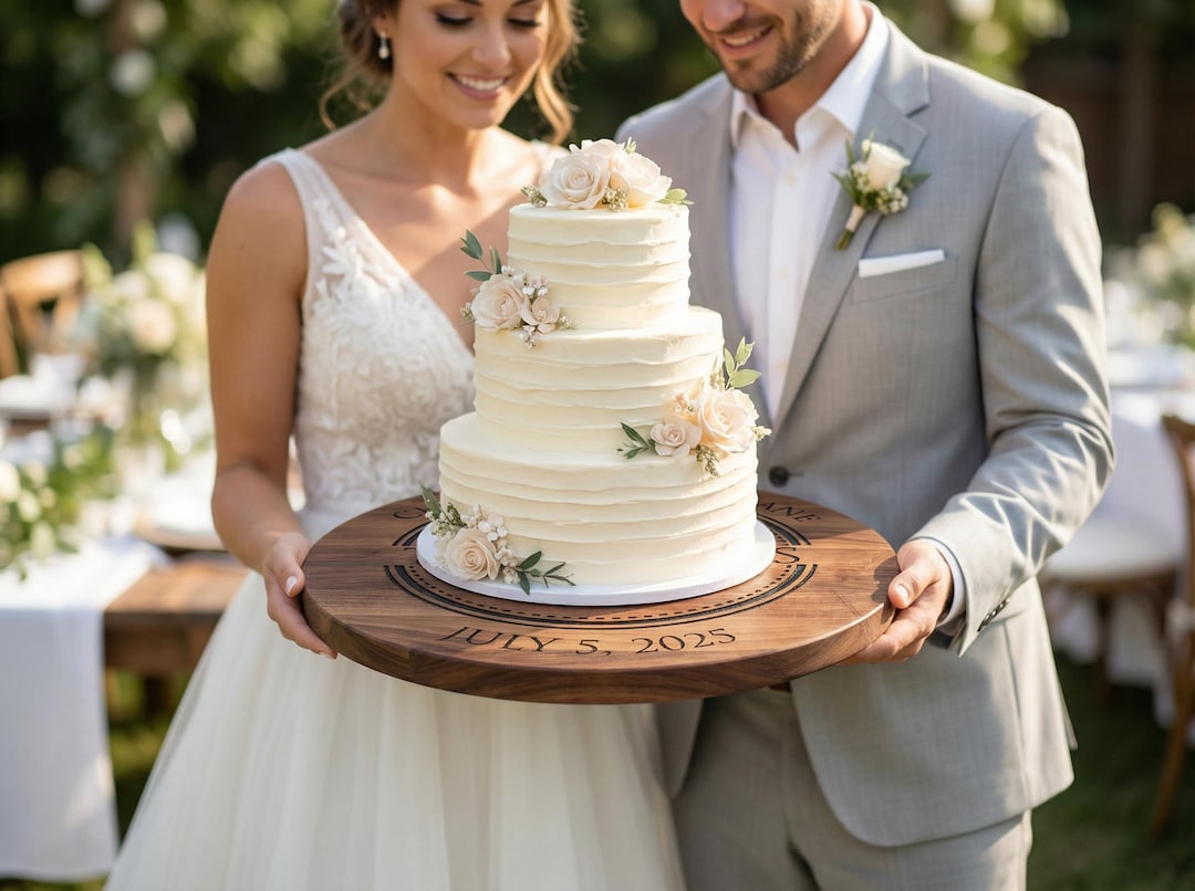 Personalized Engraved Cake Stand, Wooden Wedding Cake Display, Custom ...