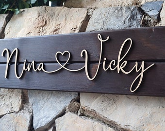 Romantic Couple Name EST Sign With Heart Arrows Personalized Custom ...