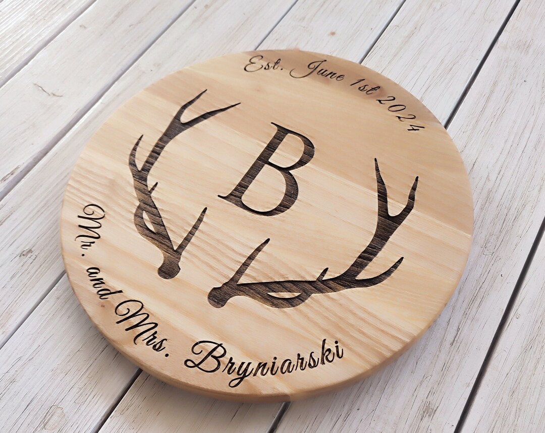 Large Lazy Susan With Rustic Deer Antlers Design, Housewarming or ...