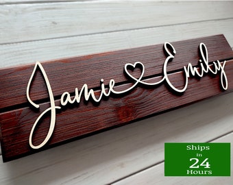 Romantic Couple Name EST Sign With Heart Arrows Personalized Custom ...