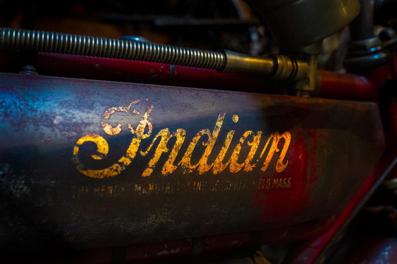 Indian Motorcycle Gas Tank, Gold Letters, Vintage Motorcycle Wall Décor ...