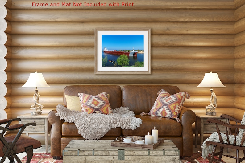 Cargo Freighter in Lake Michigan Harbor, Ship Art, Michigan Photography ...