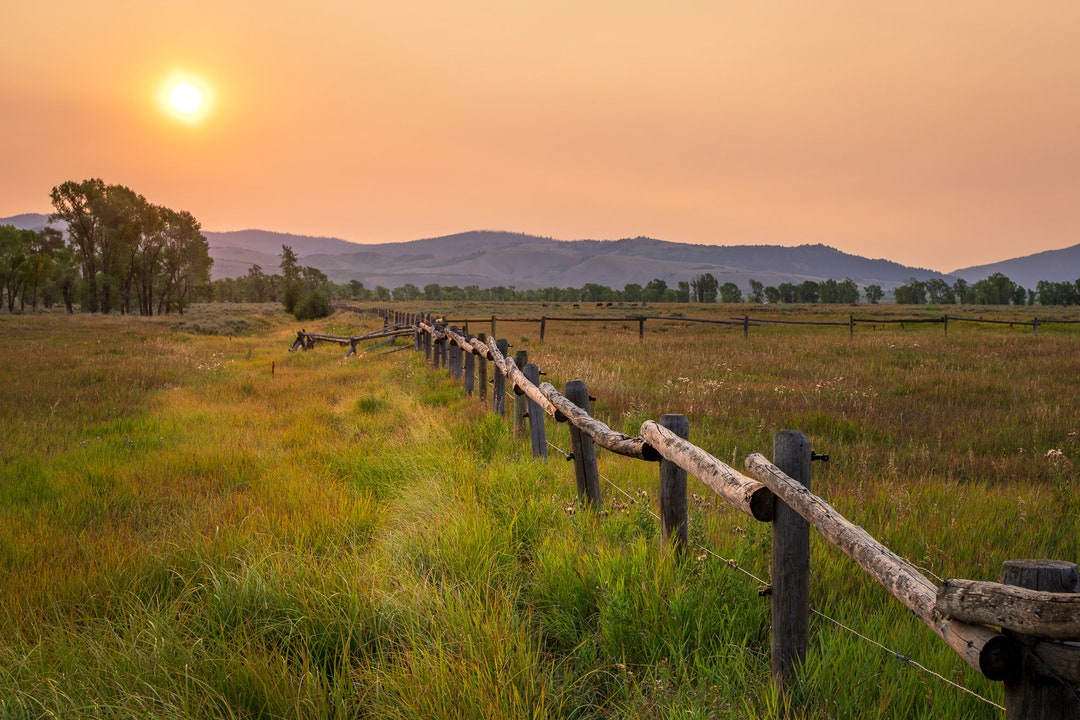 Wyoming Sunrise Farm Fence Row, Farmhouse Décor, Country Scenery, Rural ...