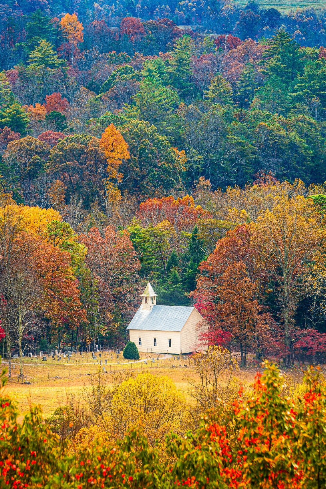 Country Church in Cades Cove, Great Smoky Mountains, Autumn Fall Colors ...