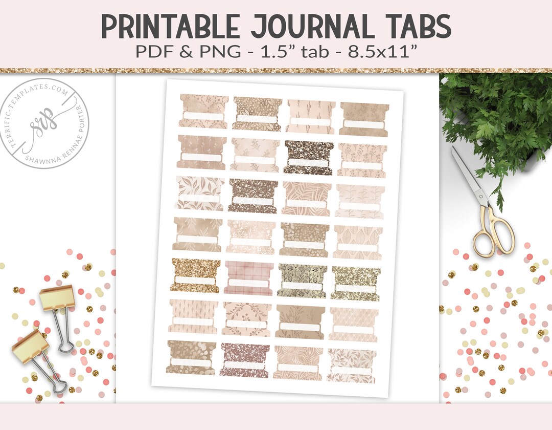 Printable Tabs, Fold-over Tabs, PNG Cut File Collage Sheet, Planner ...