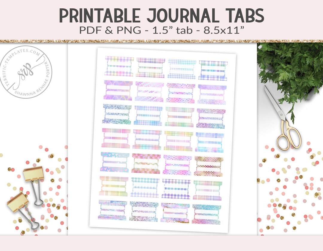 Printable Tabs, Fold-over Tabs, PNG Cut File Collage Sheet, Planner ...