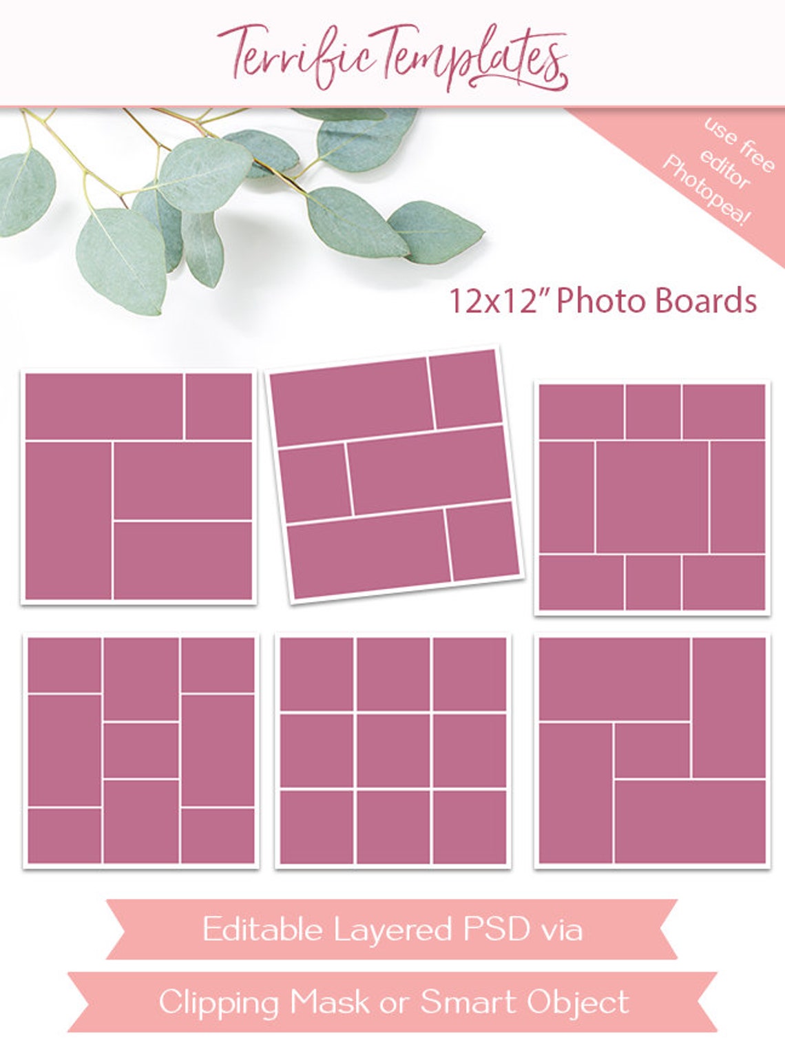 Photo collage templates 12x12 photo storyboards 48 | Etsy