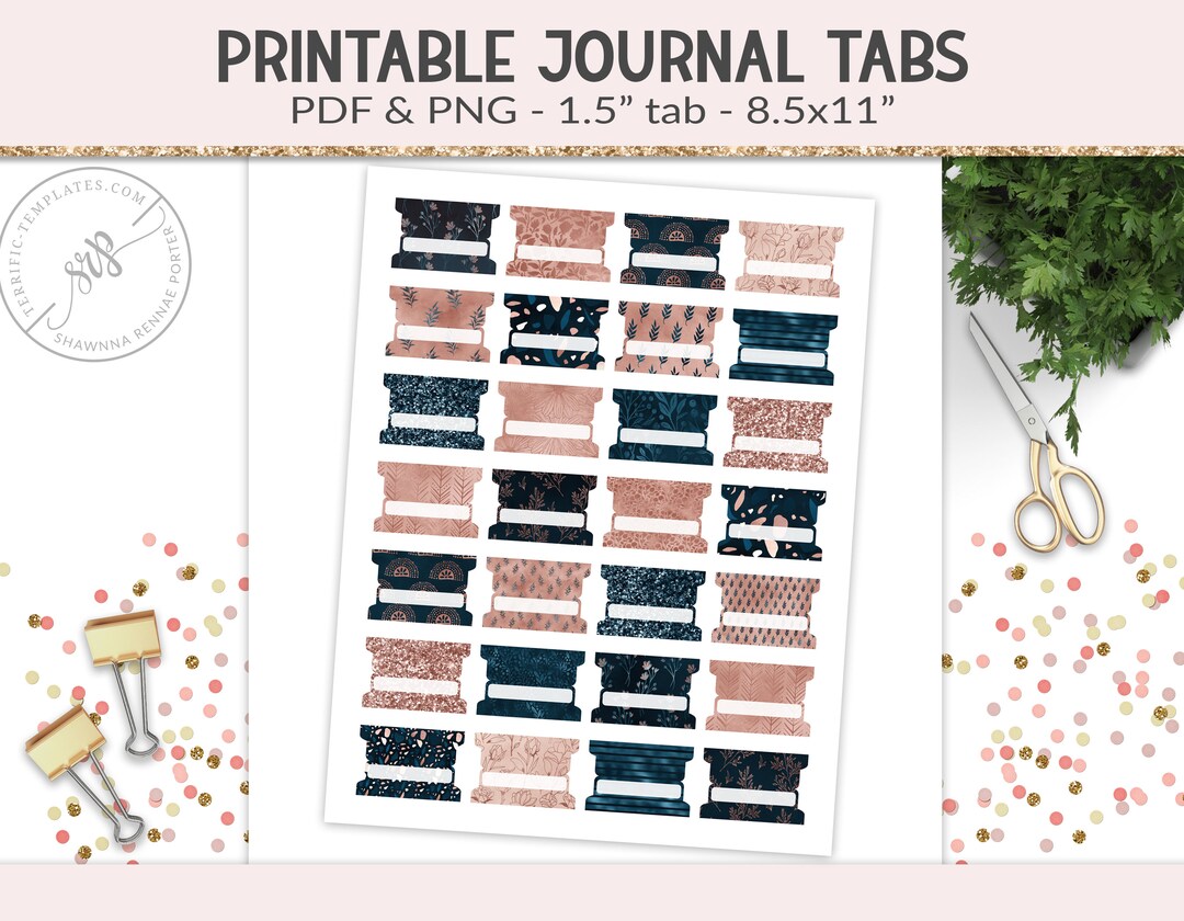 Printable Tabs, Fold-over Tabs, PNG Cut File Collage Sheet, Planner ...