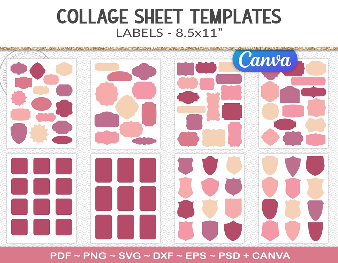 Label Collage Template Bundle, 8 Sheets of Labels for Stickers, Tags ...