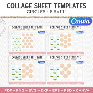 Circle Collage Template Bundle, 10 Sheets, Cameo Pendant Craft Template ...