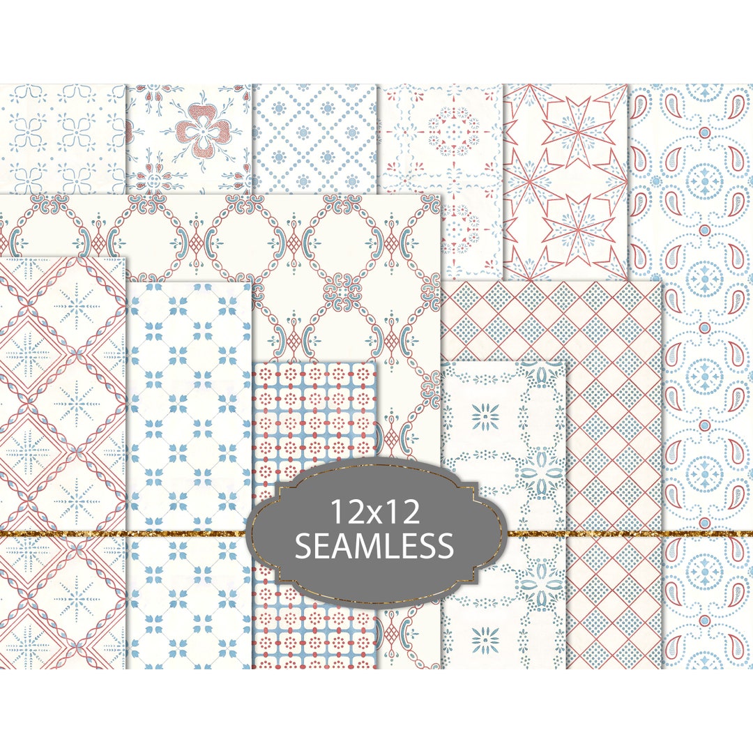 Vintage Tile Digital Papers, Floral Craft Papers, Old French Pattern ...