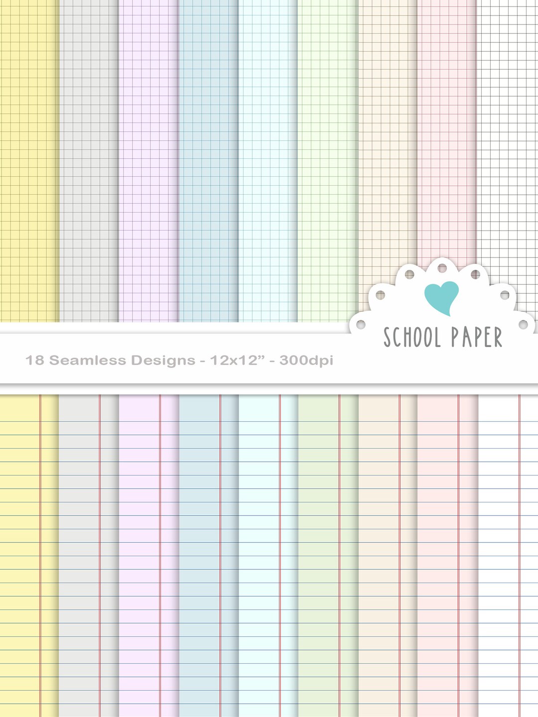 Lined Digital Papers, Seamless Graph Paper Backgrounds, Printable Craft ...