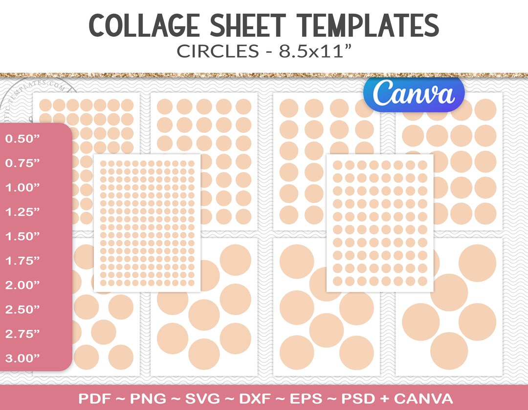 Circle Collage Template Bundle, 10 Sheets, Cameo Pendant Craft Template ...