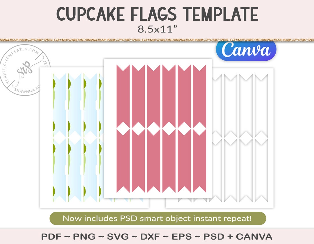 Cupcake Flag Template, Party Printable Craft Template, Fold-over Food ...
