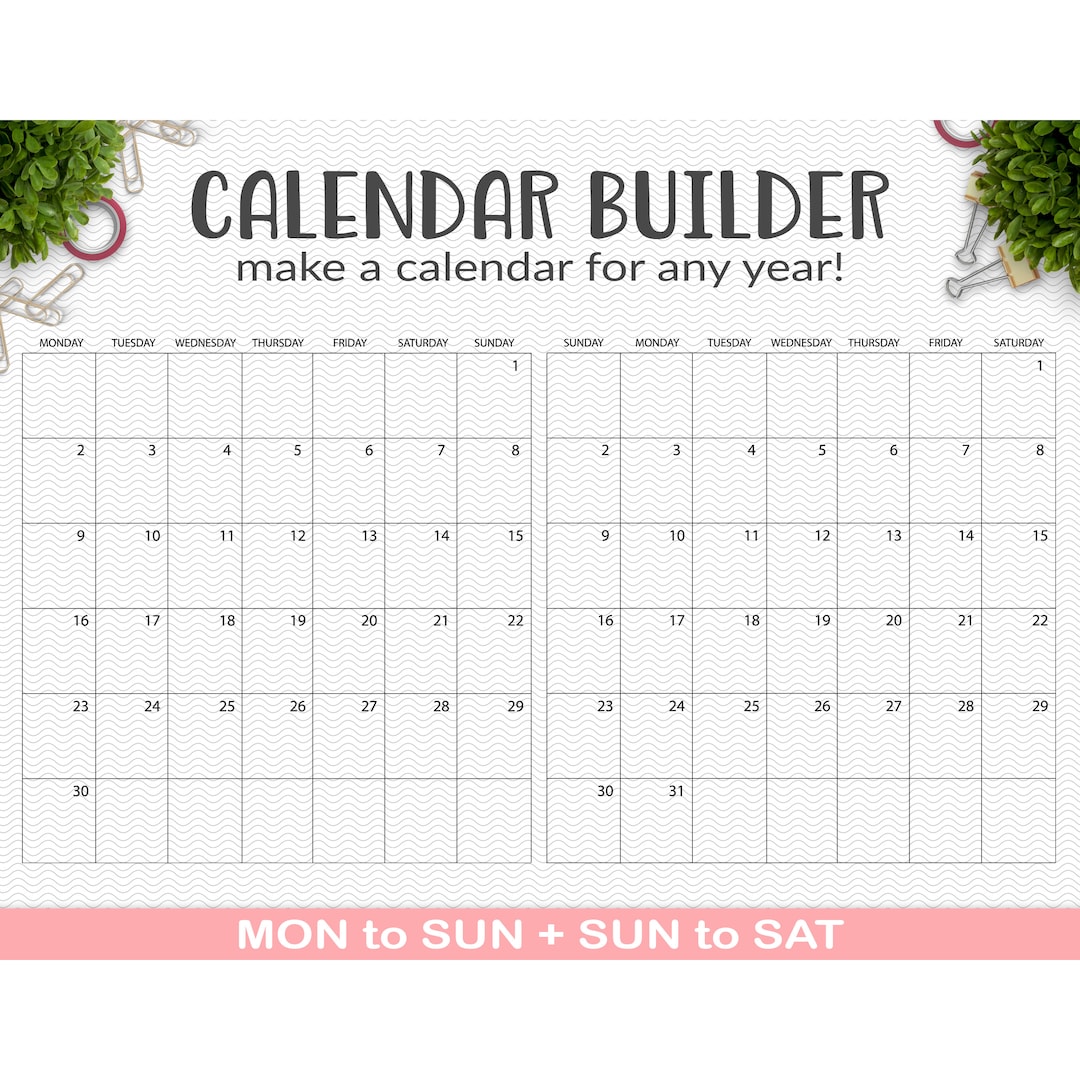 Any Year Calendar Overlays Create Your Own Calendar Calendar - Etsy