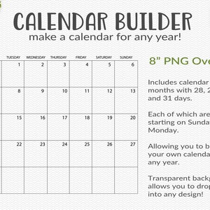 Any Year Calendar Overlays Create Your Own Calendar Calendar - Etsy