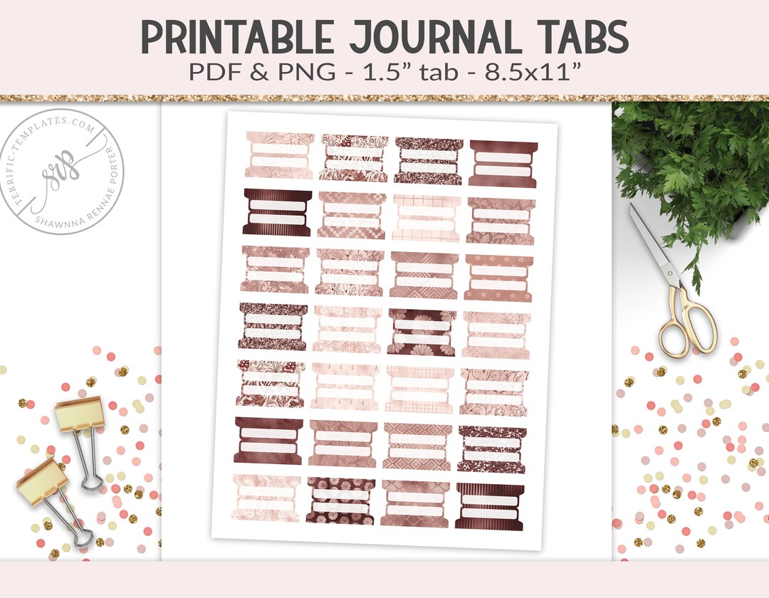 Printable Tabs, Fold-over Tabs, PNG Cut File Collage Sheet, Planner ...