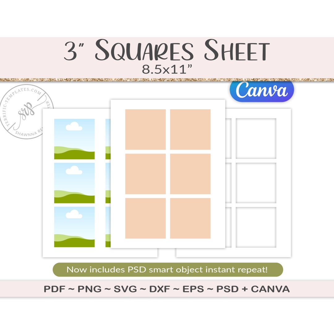 3 Square Template Magnet Sublimation Craft Template - Etsy