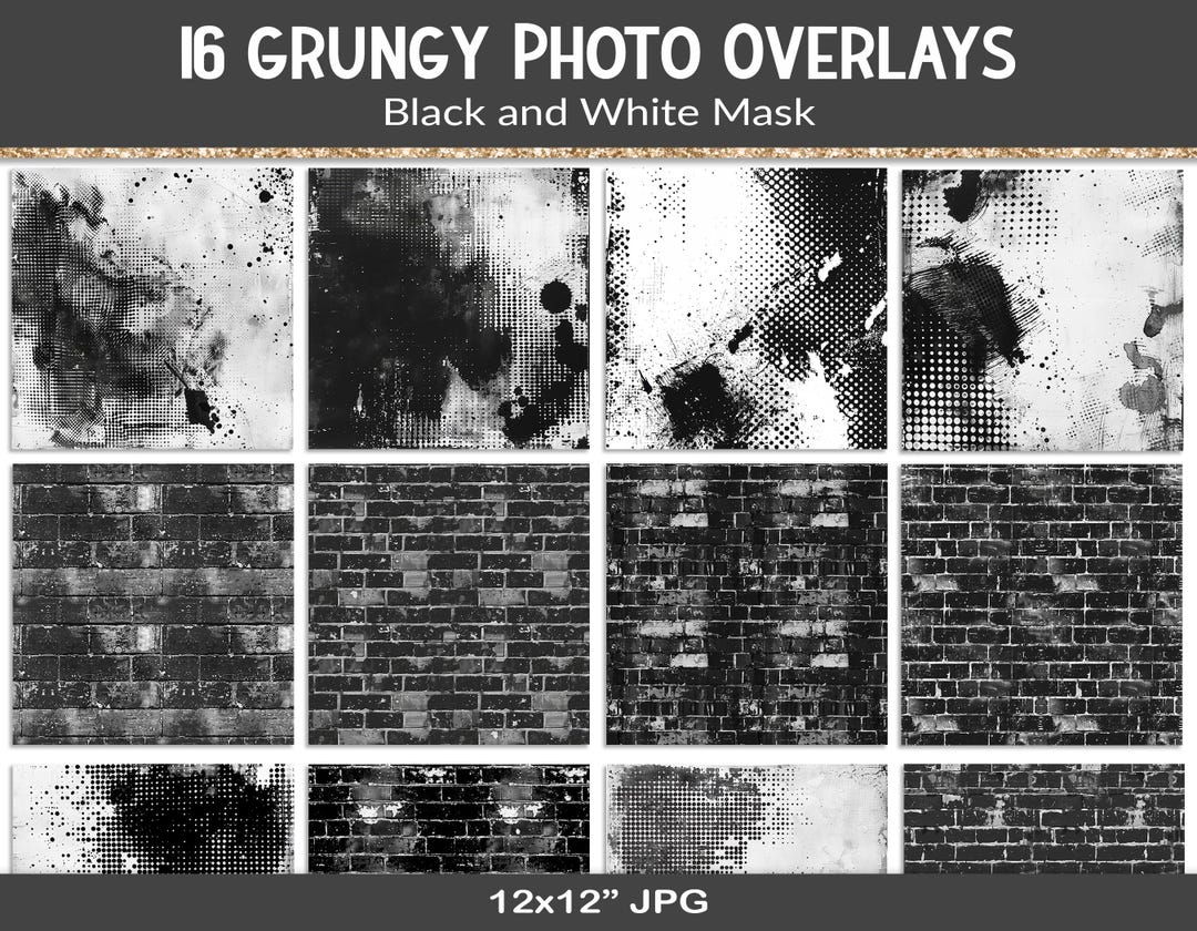 Grunge Photo Overlays, Black Gritty Textures, Photoshop Overlays ...