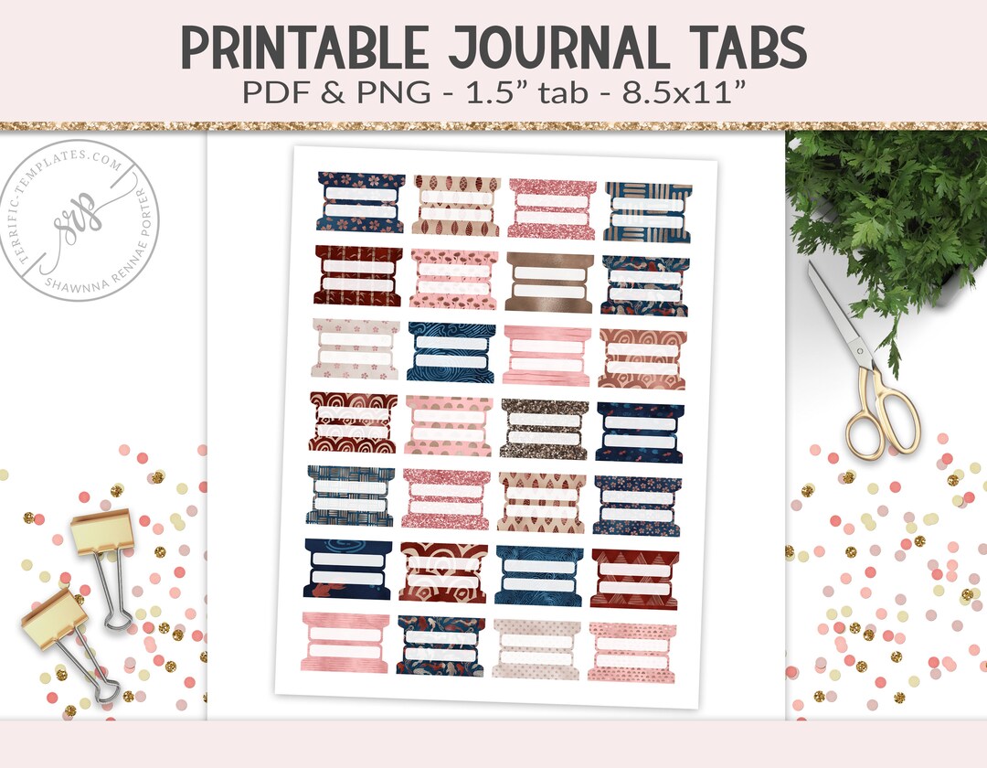 Printable Tabs, Fold-over Tabs, PNG Cut File Collage Sheet, Planner ...