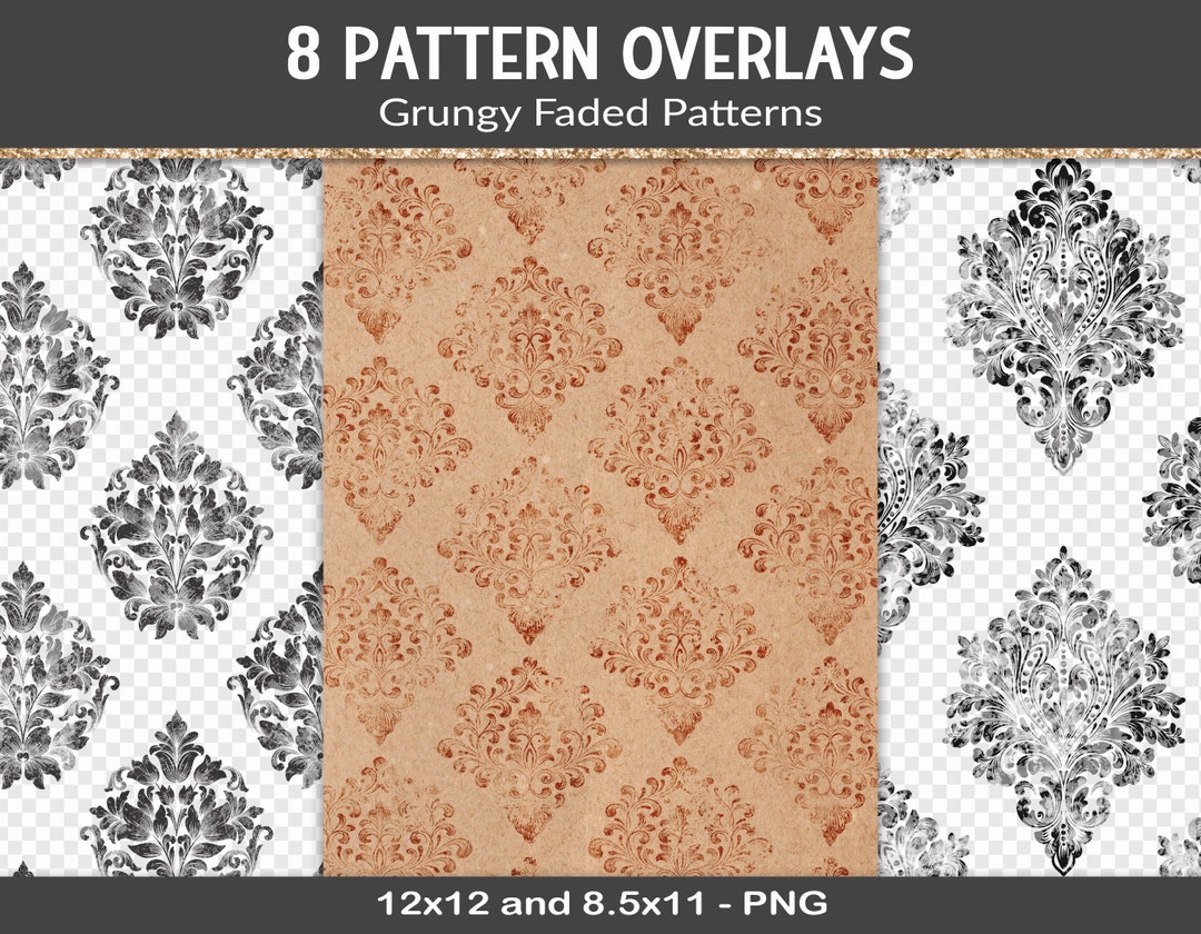 Grungy Pattern Overlays, PNG Paper Patterns, Damask Overlays ...