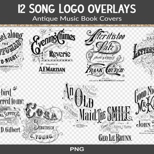 Antique Song Logo Overlays, 12 Vintage Book Covers, Old Song Music ...