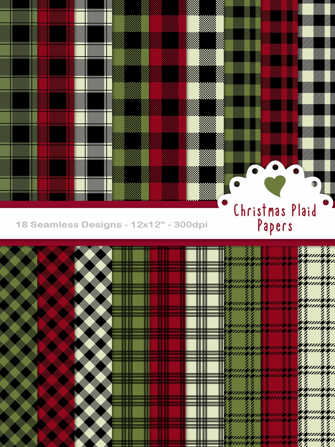 Holiday Buffalo Plaid Digital Papers Seamless Paper - Etsy