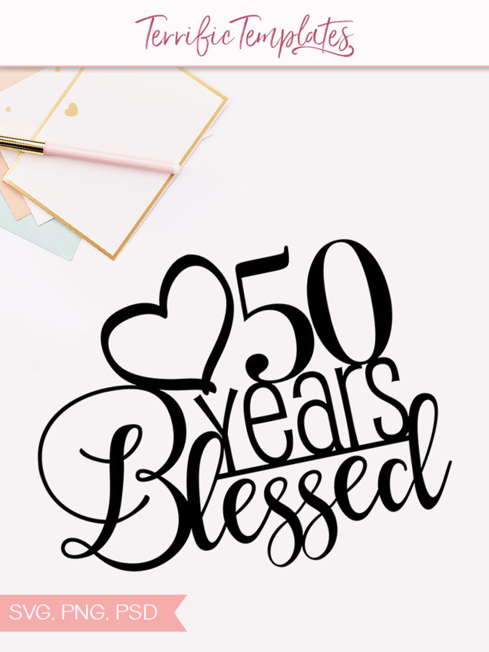 50 Years Blessed anniversary cake topper digital graphic in | Etsy