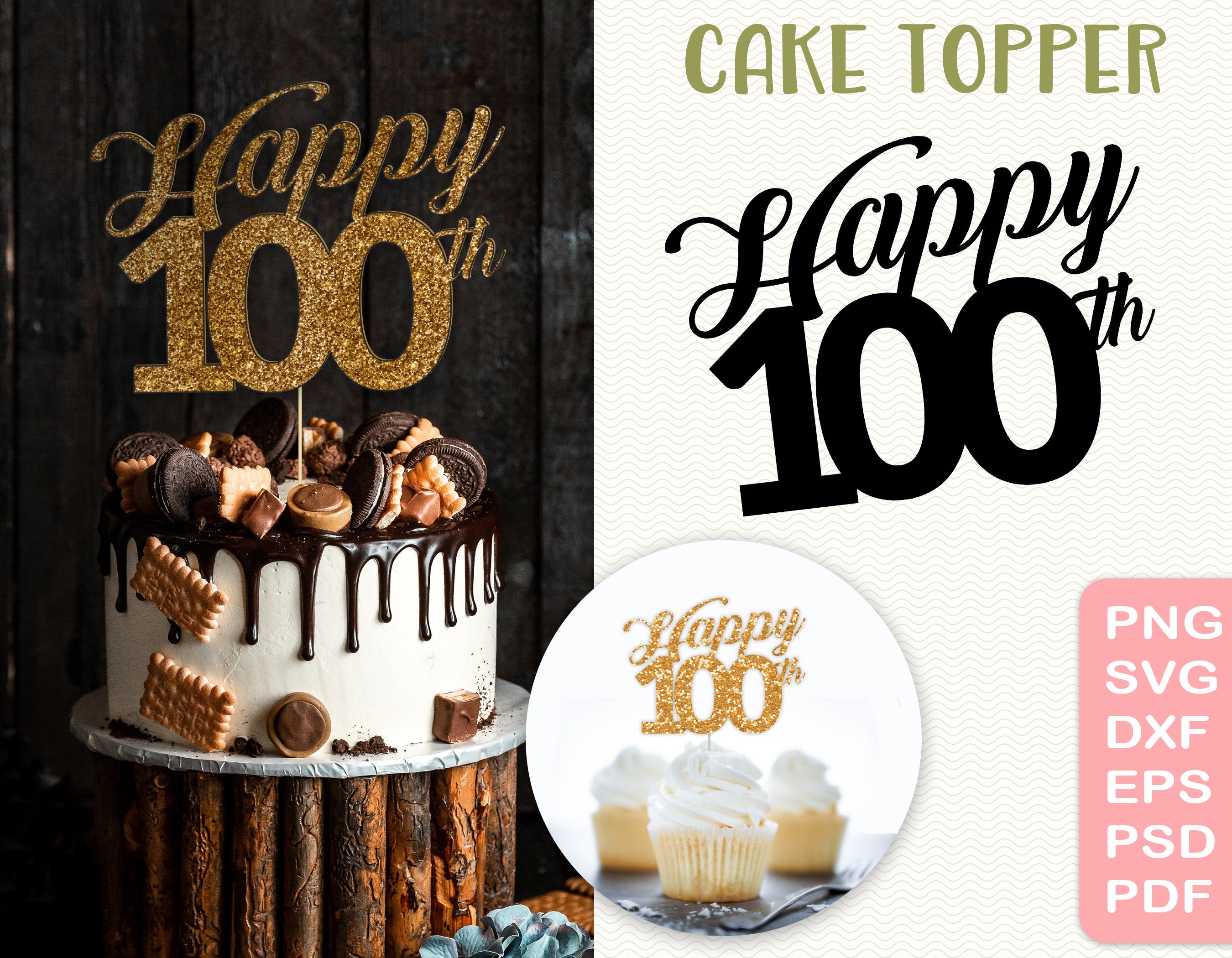 Happy 100th Birthday Cake Topper Anniversary Digital Graphic - Etsy ...