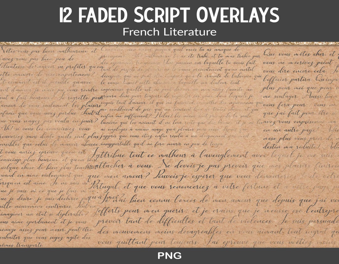 Faded French Script Overlays, PNG Handwriting Text, Ink Writing ...