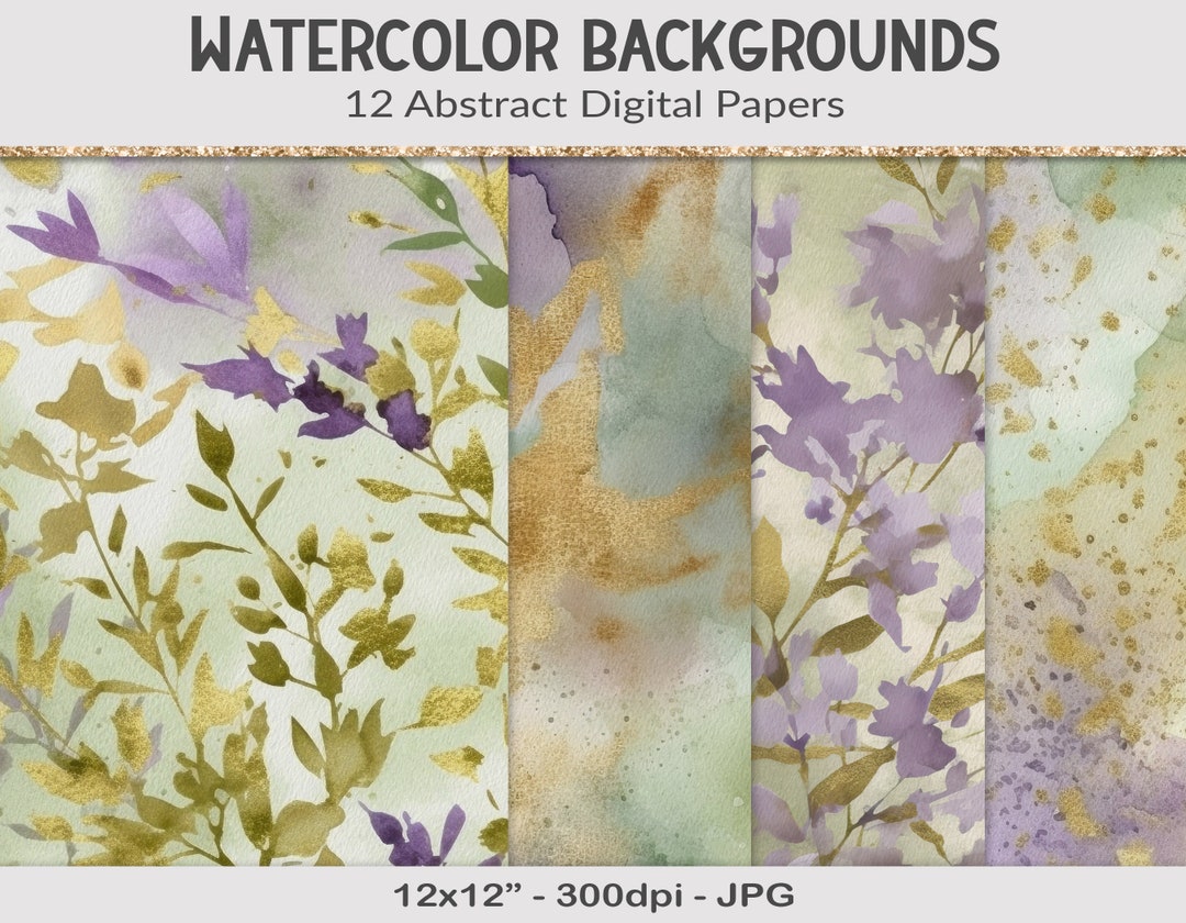 Abstract Watercolor Nature Papers, Junk Journal Design Supplies, Paper ...