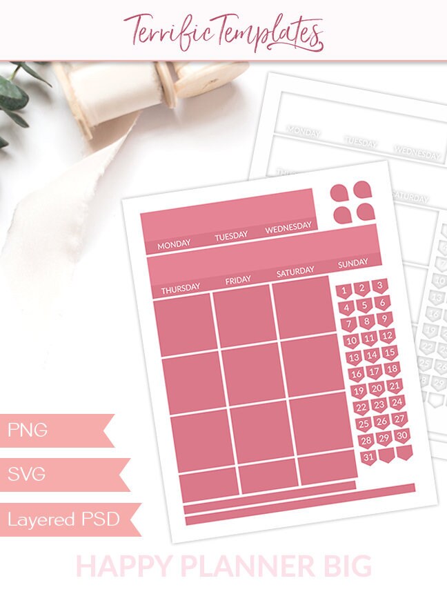HP Big monthly planner sticker template for Happy Planner | Etsy
