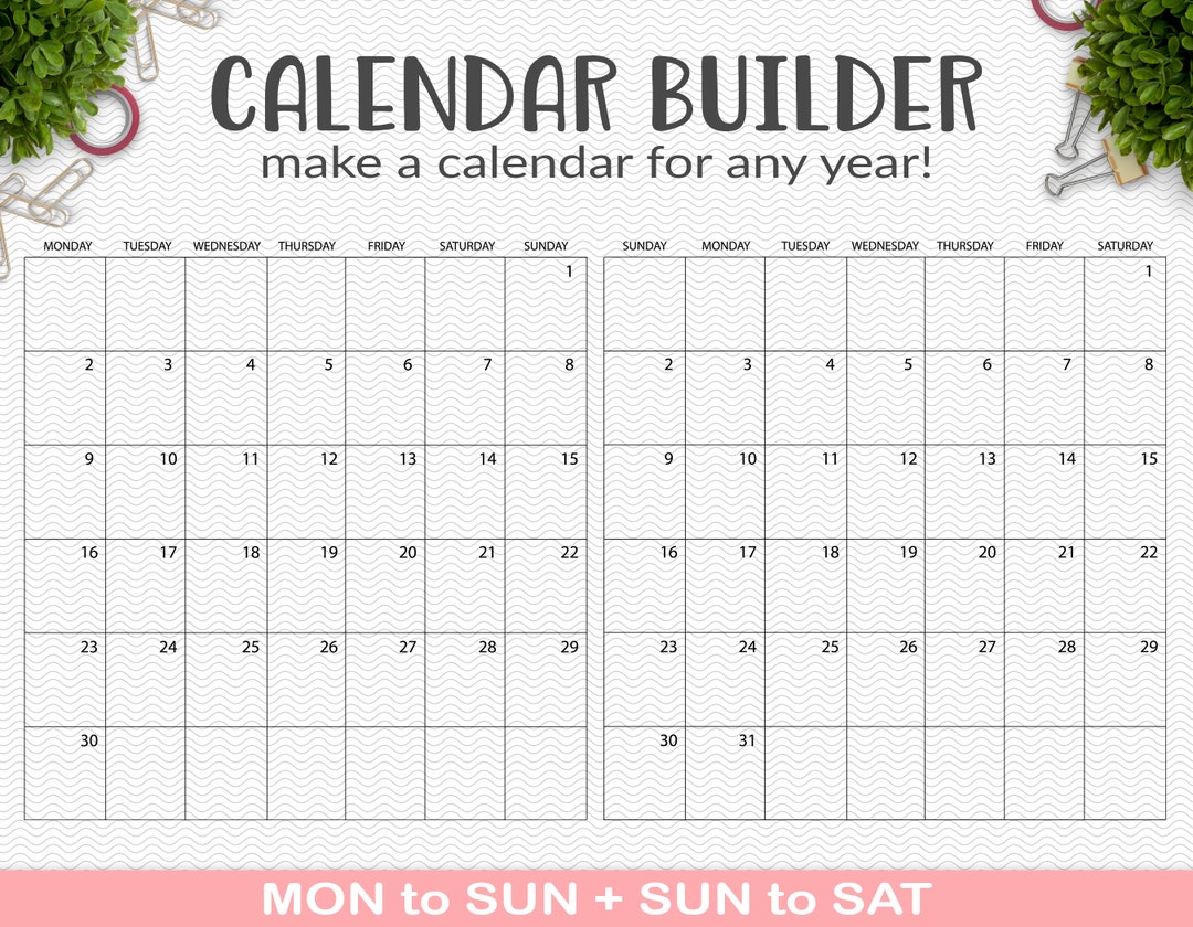 Any Year Calendar Overlays Create Your Own Calendar Calendar - Etsy