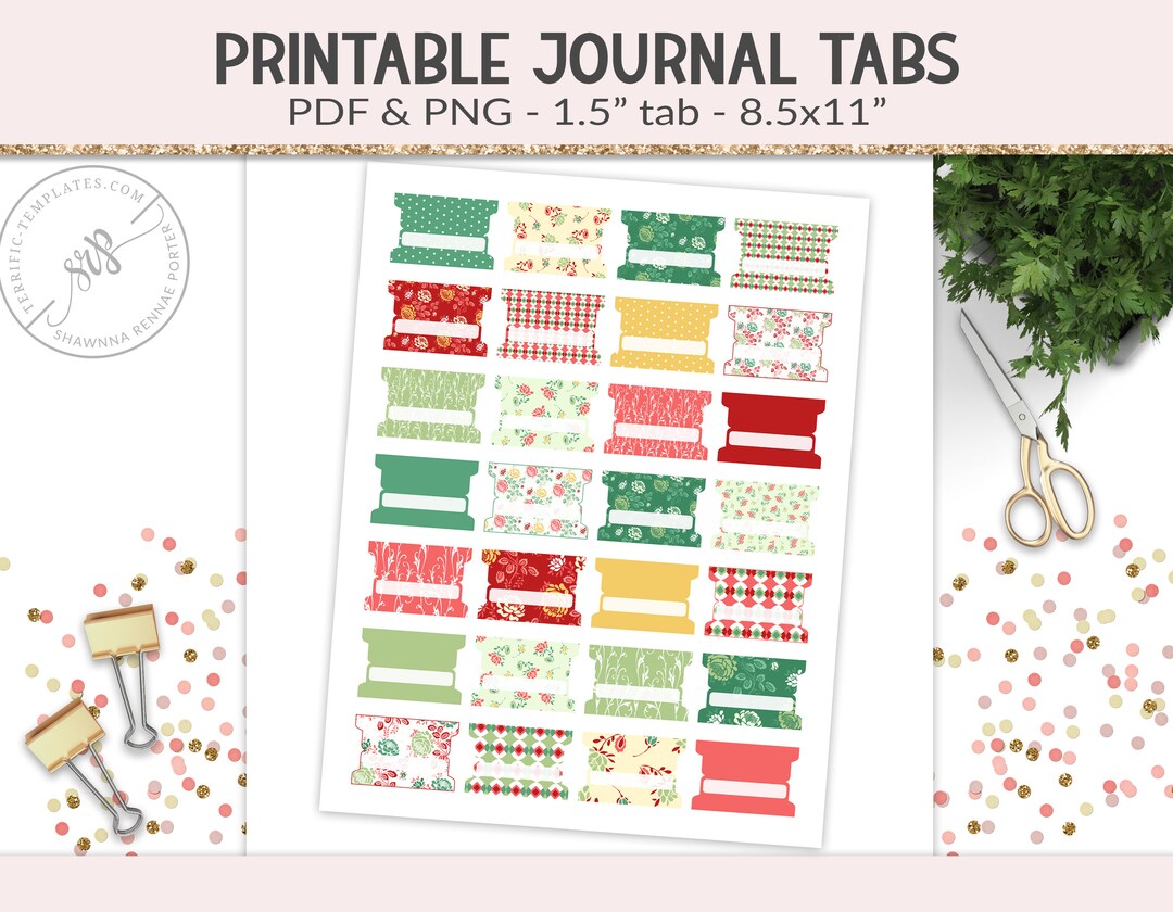 Printable Tabs, Fold-over Tabs, PNG Cut File Collage Sheet, Planner ...