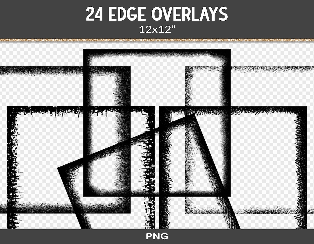 Grunge Edge Scrapbook Overlays, Black Paper Frame Overlay, 12x12 Size ...