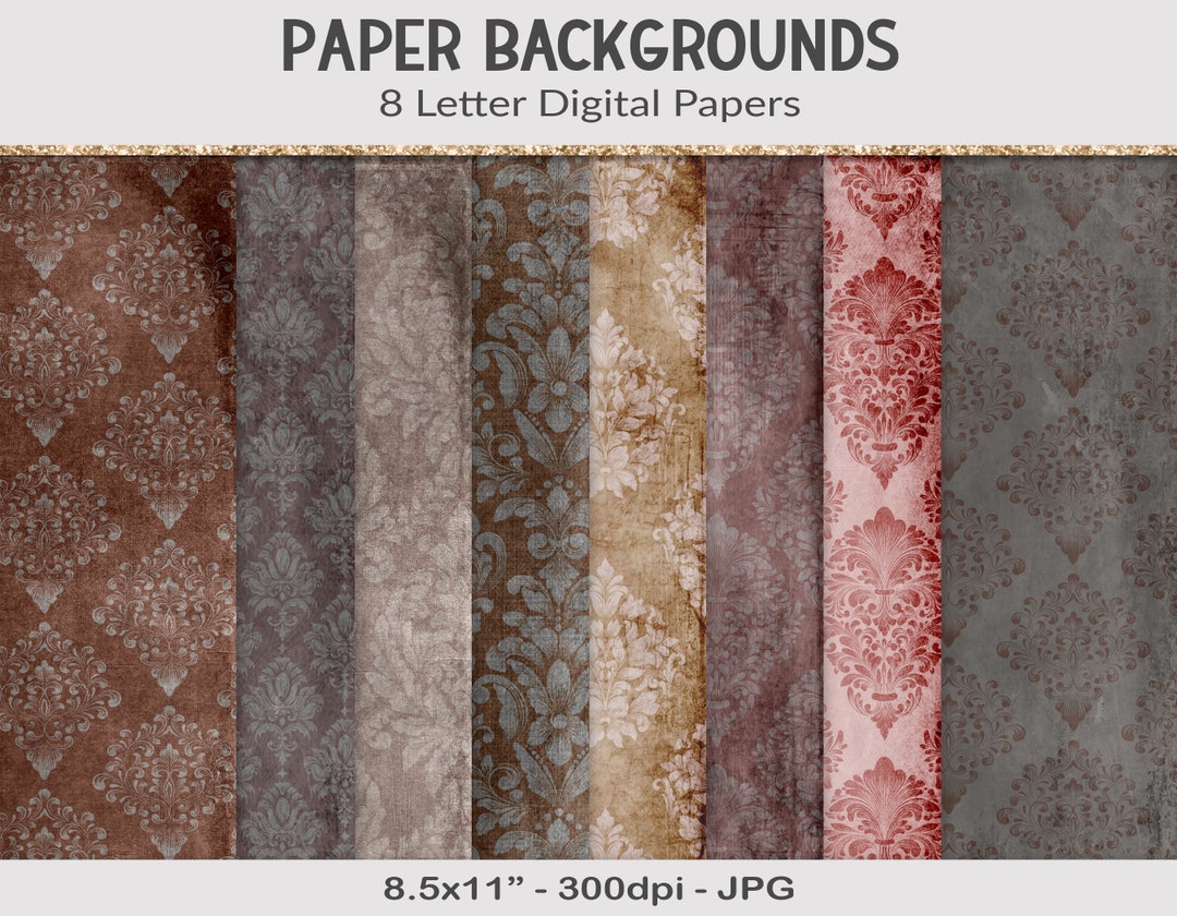 Vintage Damask Papers, Grunge Texture 8.5x11 Digital Papers, Printable ...