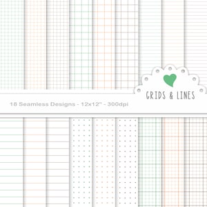 Lined Digital Papers, Seamless Graph Paper Backgrounds, Printable Craft ...