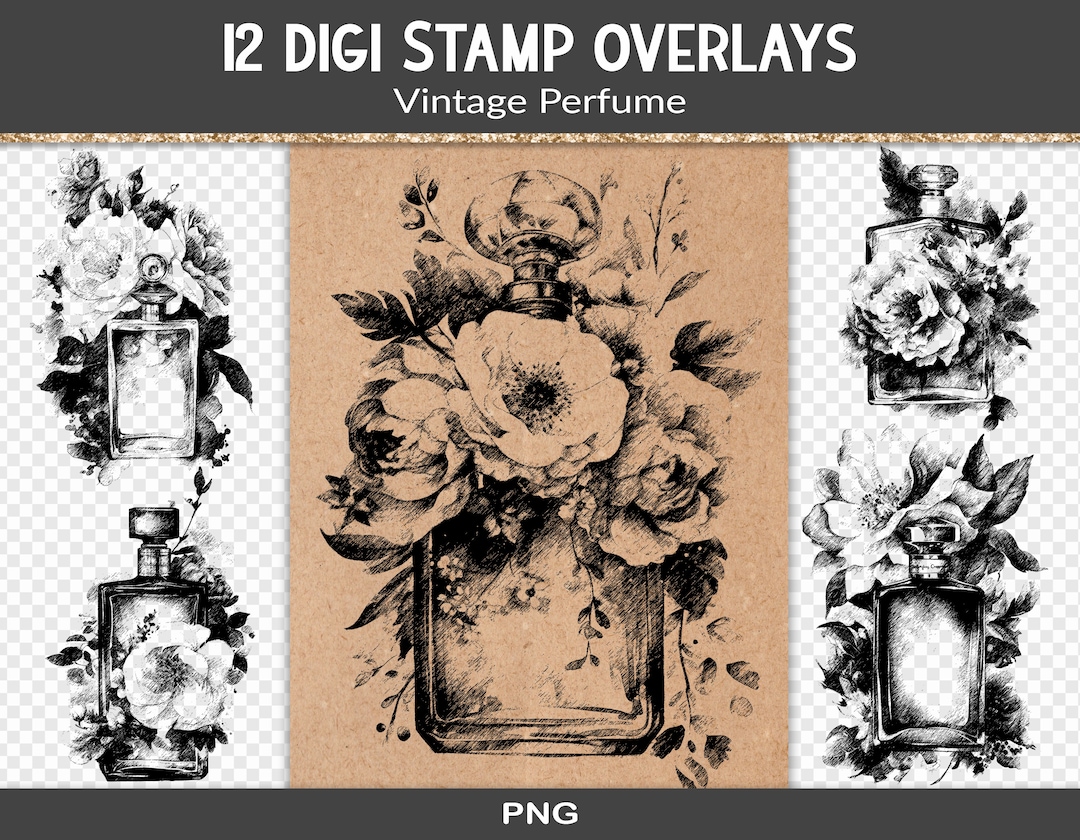 Vintage Perfume Digital Stamp, Monotone Png Graphics, Decorative Shabby ...