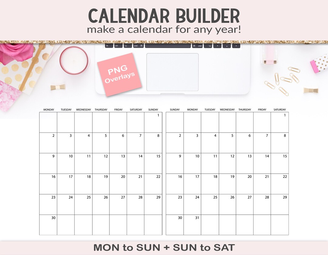 Any Year Calendar Overlays, Create Your Own Calendar, Calendar Builder ...