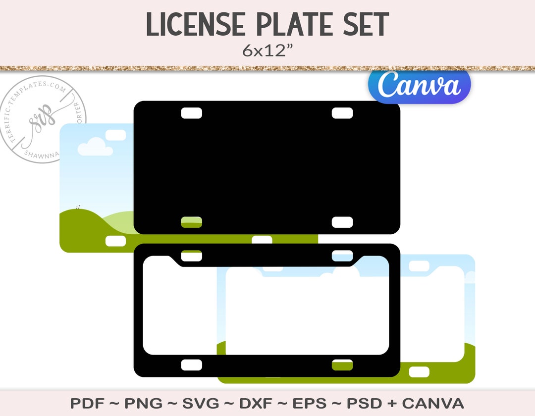 Car License Plate and Frame Template Set, Printable Craft Cut File ...