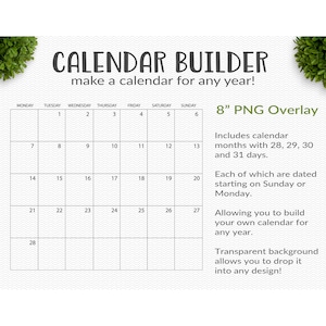 Any Year Calendar Overlays Create Your Own Calendar Calendar - Etsy