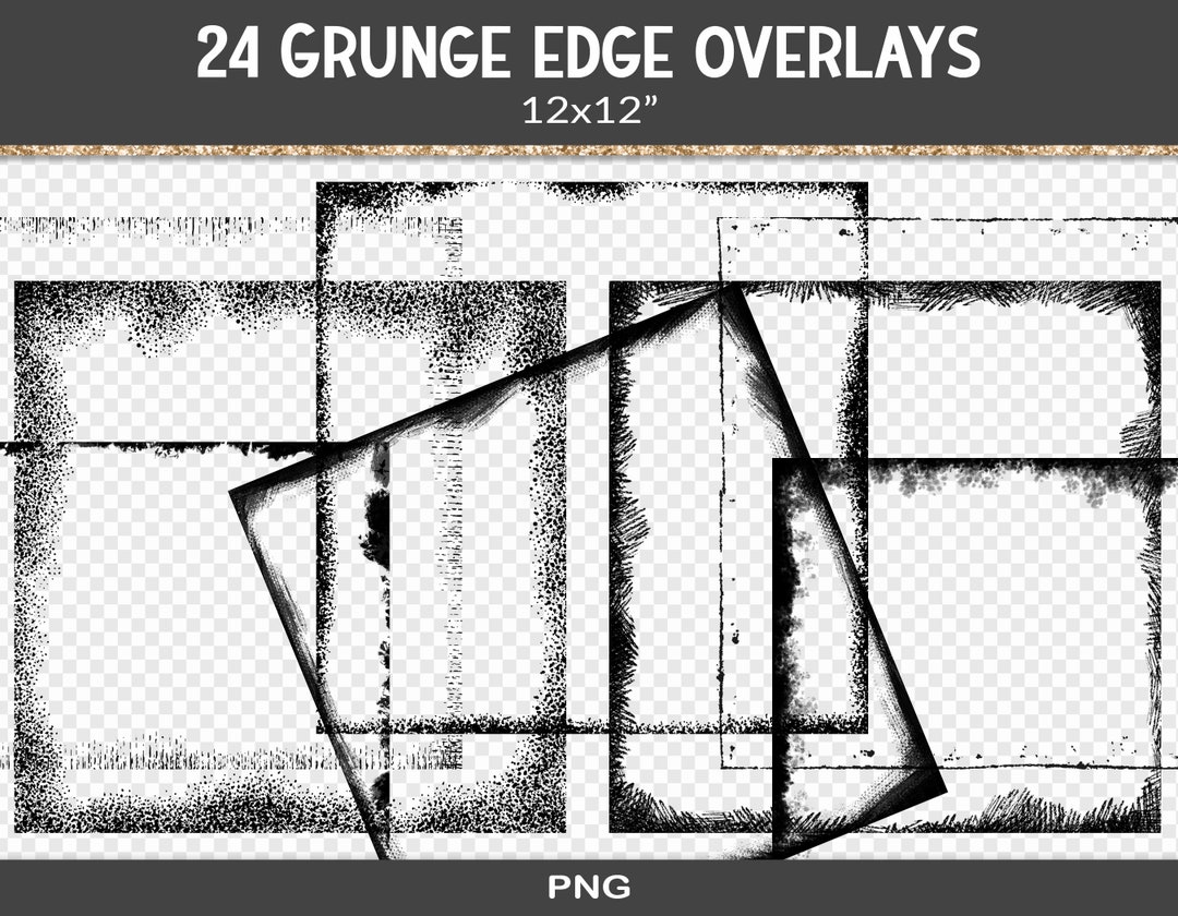Grunge Edge Scrapbook Overlays, Black Paper Frame Overlay, 12x12 Size ...