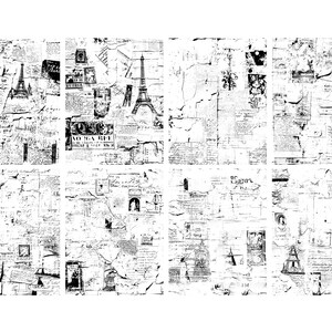 Grunge French Newspaper Scrap Overlays, 22 Distressed Letter Size Paper ...
